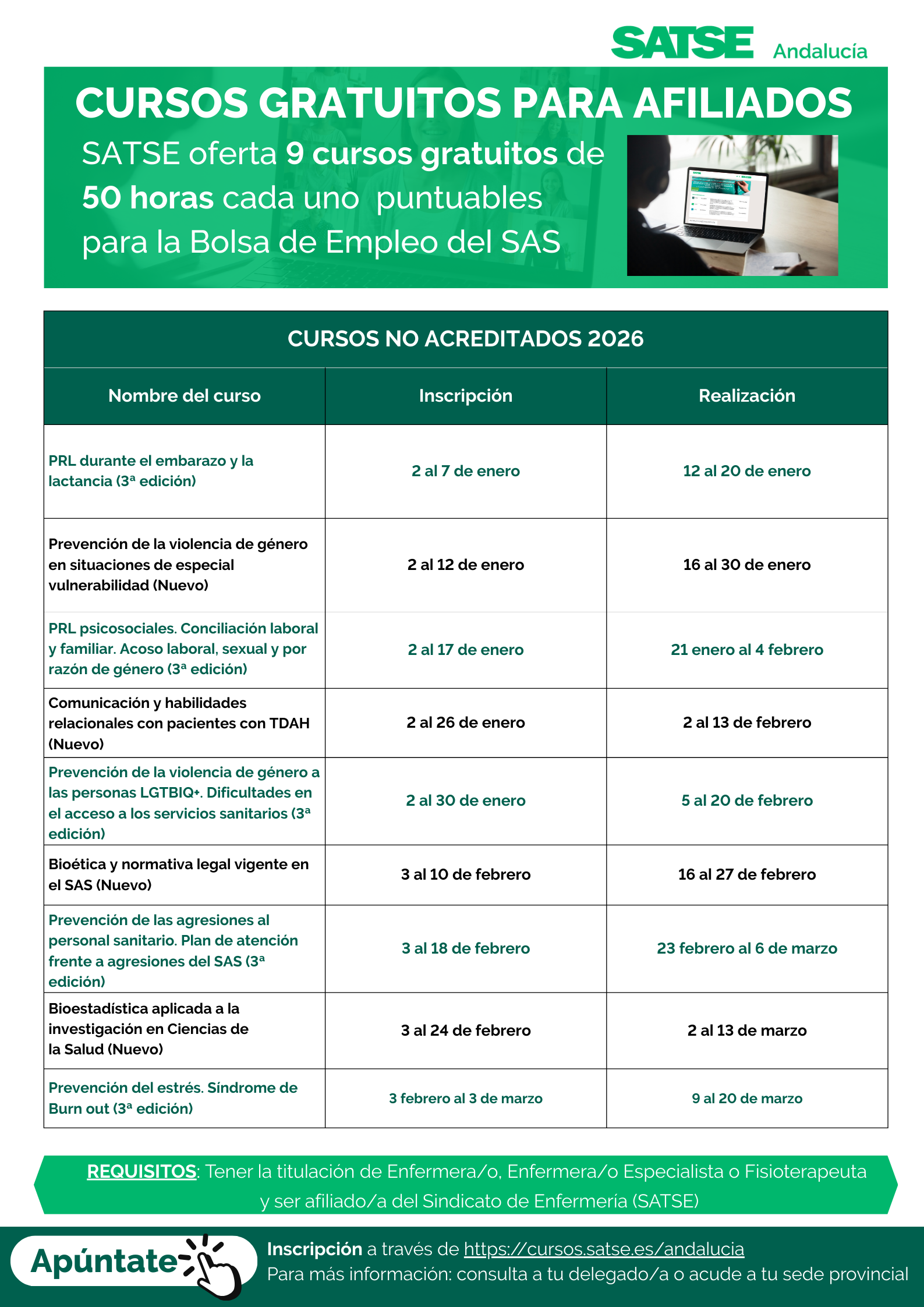 Cursos No Acreditados SATSE Andalucía